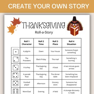 Thanksgiving Roll a Story Dice Game, Thanksgiving Classroom Games ...