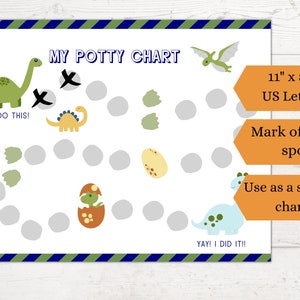 Dinosaur Potty Chart for Boys, Toddler Potty Training Chart, Toilet ...