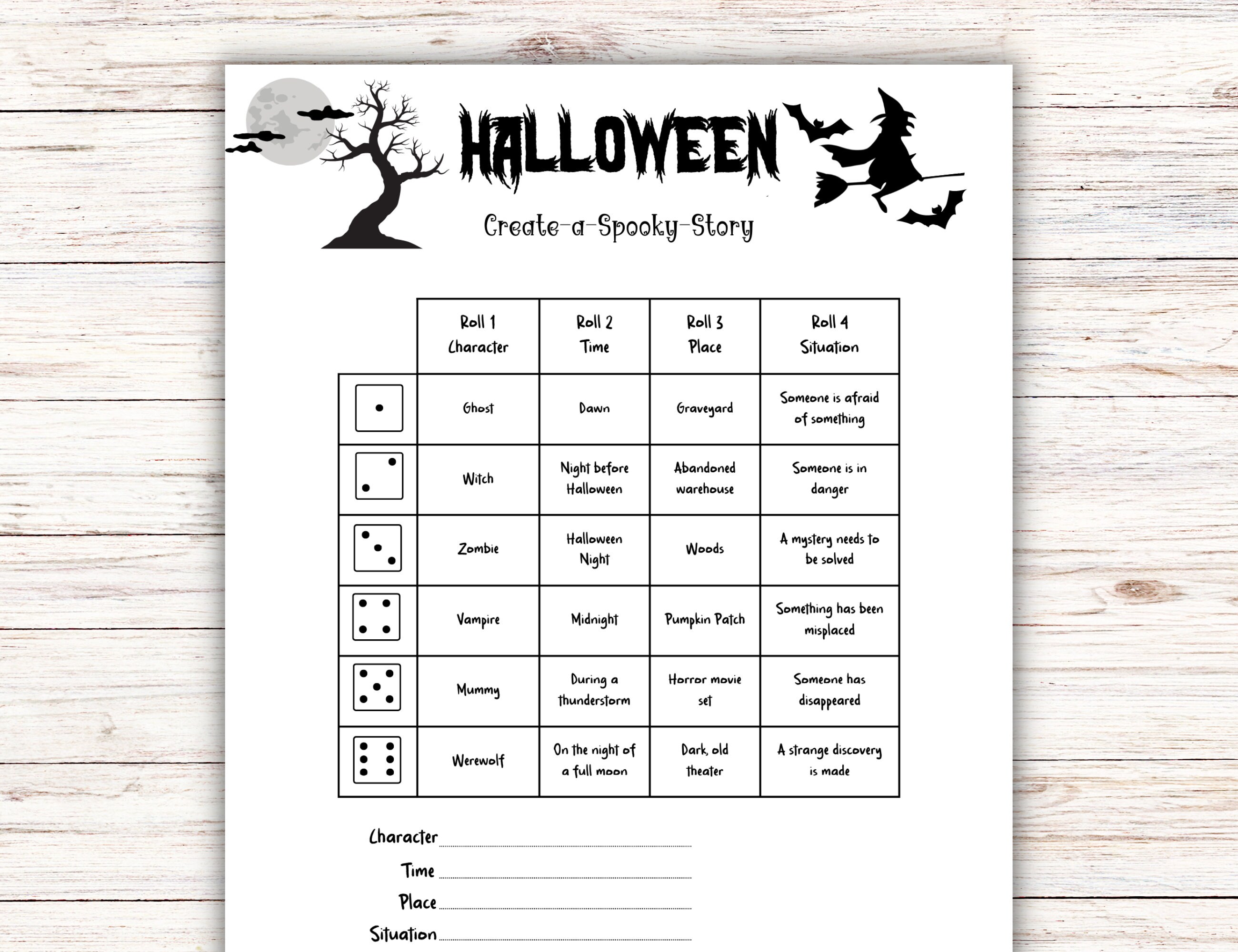 Halloween Party Dice Game, Kids Halloween Activity, Halloween Story ...