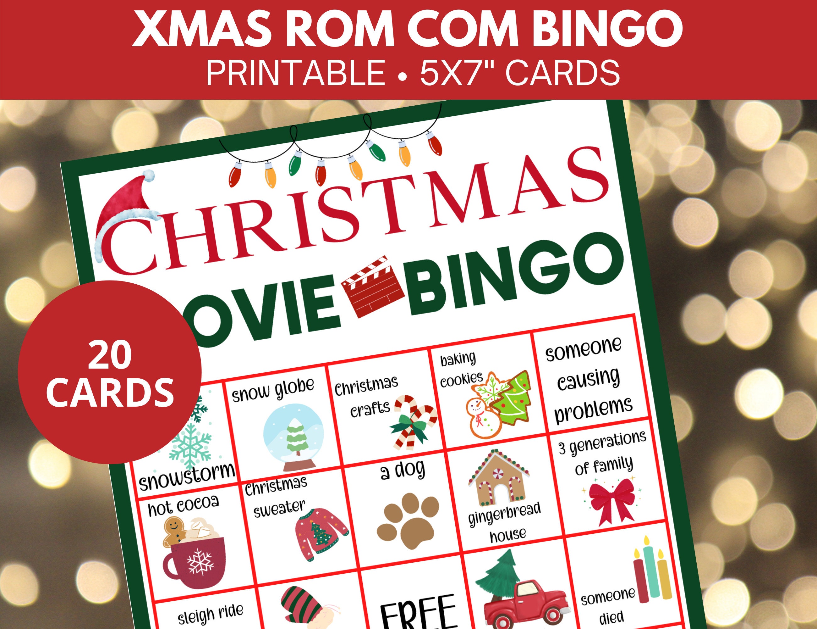 Christmas Movie Bingo Printable, Christmas TV Movie Bingo, Holiday Rom ...