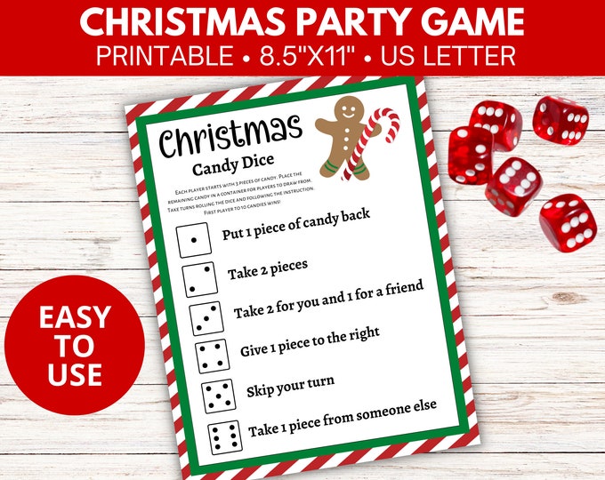 Christmas Candy Dice Game Printable, Roll the Dice Christmas Game for ...