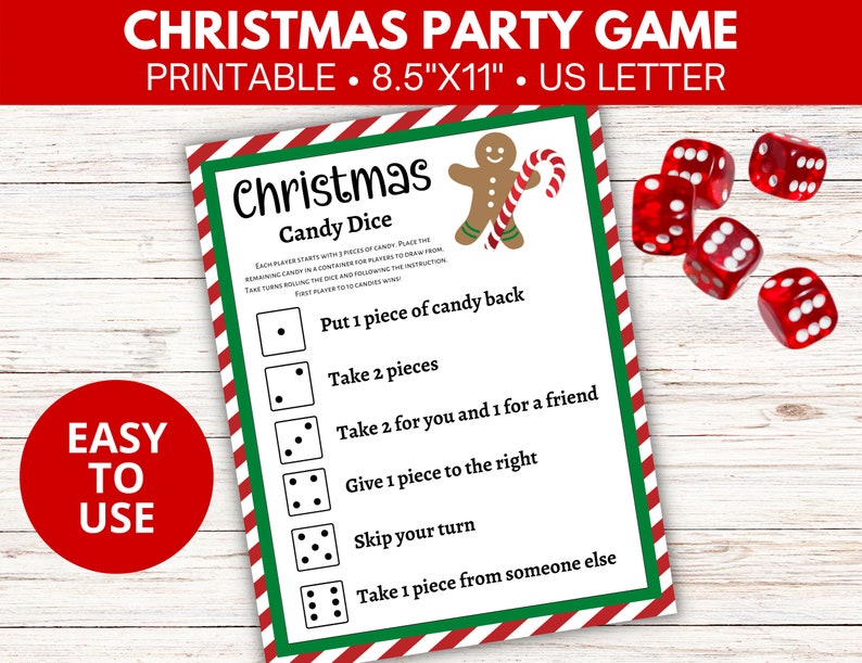 Christmas Candy Dice Game Printable, Fun Christmas Game for Kids ...