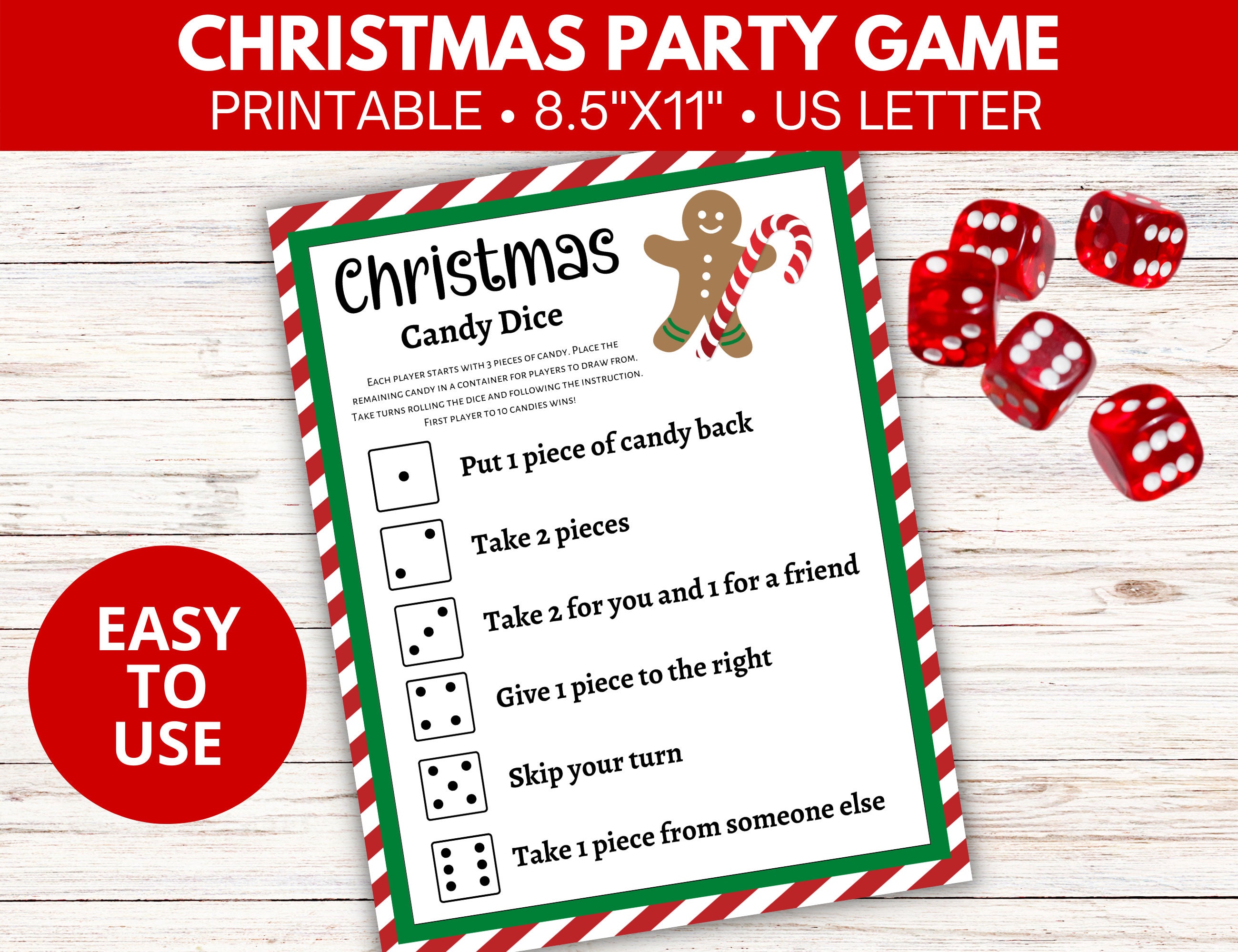 Christmas Candy Dice Game Printable, Fun Christmas Game for Kids ...