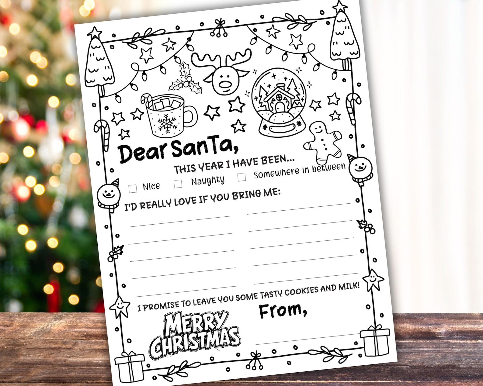 Christmas Wish List Coloring Page for Kids, Printable Letter to Santa ...