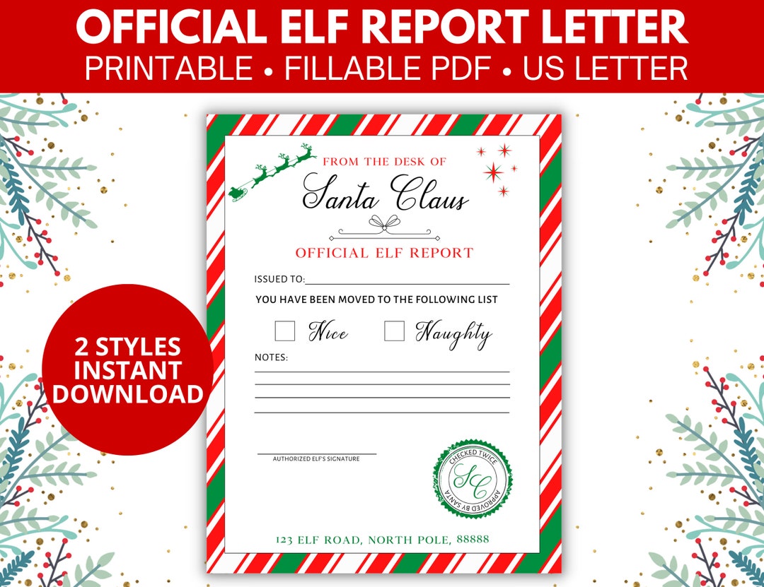 Printable Elf Report Card Letter, Fillable PDF Letter From Elf ...