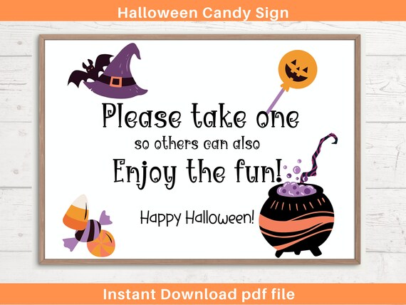 Please Take One Halloween Candy Sign Printable Halloween - Etsy