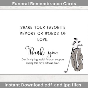 Funeral Golf Remembrance Cards Printable Memorial Cards - Etsy
