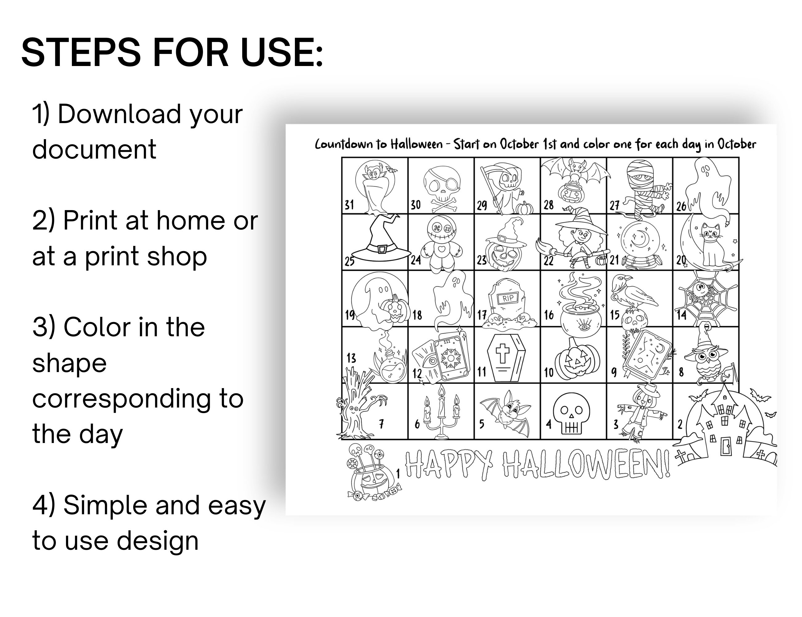 Halloween Calendar Countdown Printable, Halloween Advent Calendar ...