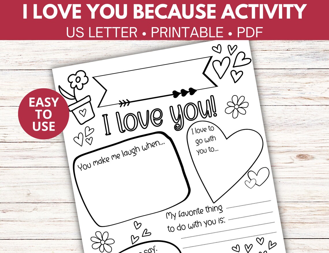 Why I Love You Printable Activity for Kids, Valentines Day Gift From ...
