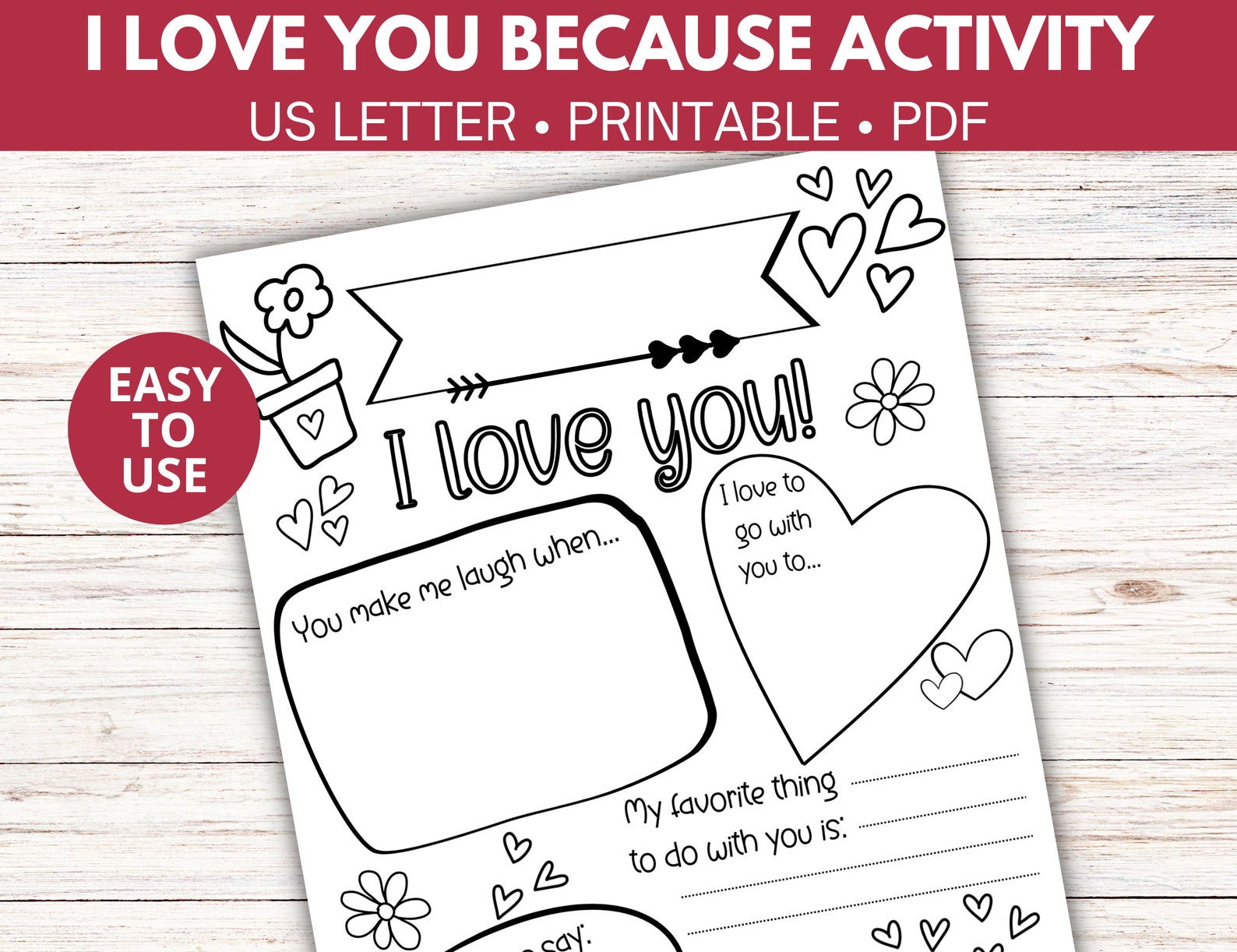 Why I Love You Printable Activity for Kids, Valentines Day Gift From ...