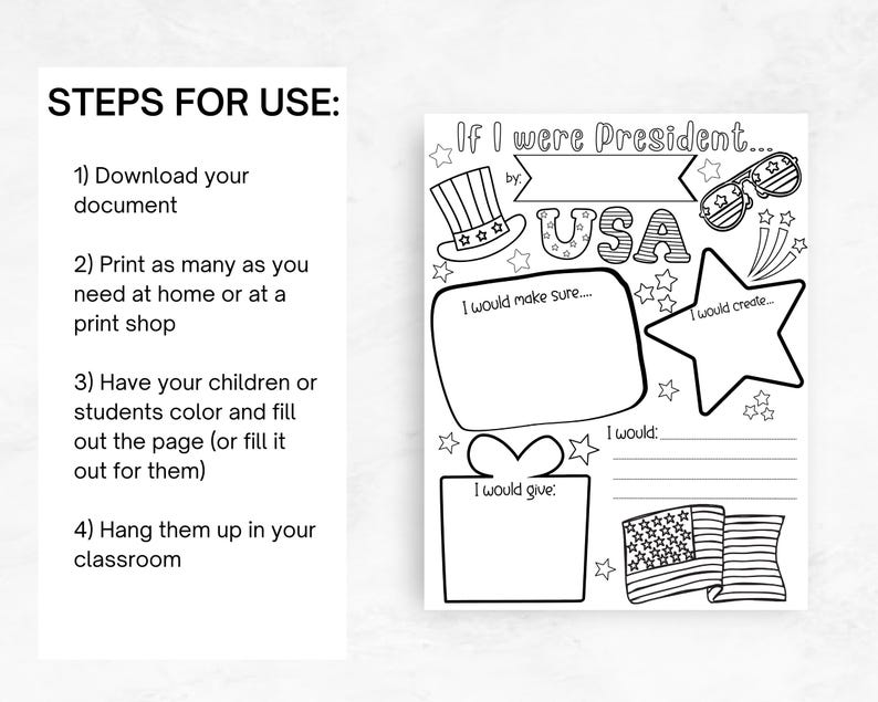 If I Were President Kids Writing Activity, President's Day Worksheet ...