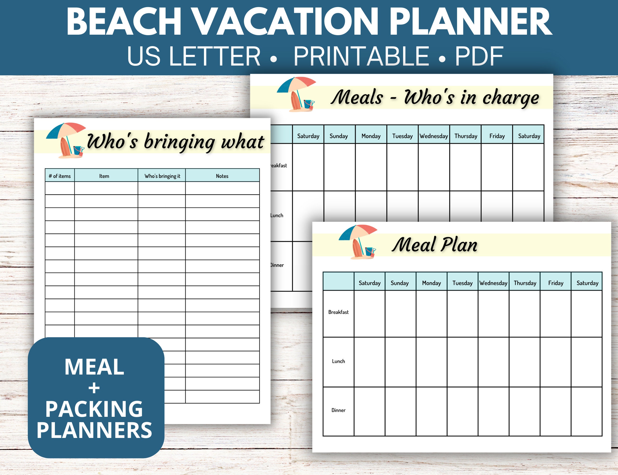 Beach Vacation Packing Checklist Bundle, Family Summer Vacation Planner ...