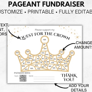 Pageant Fundraiser Template, QR Code, Editable Fill My Crown Form ...
