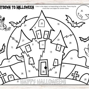 Halloween Countdown Calendar, Printable Halloween Color by Number, Kids ...