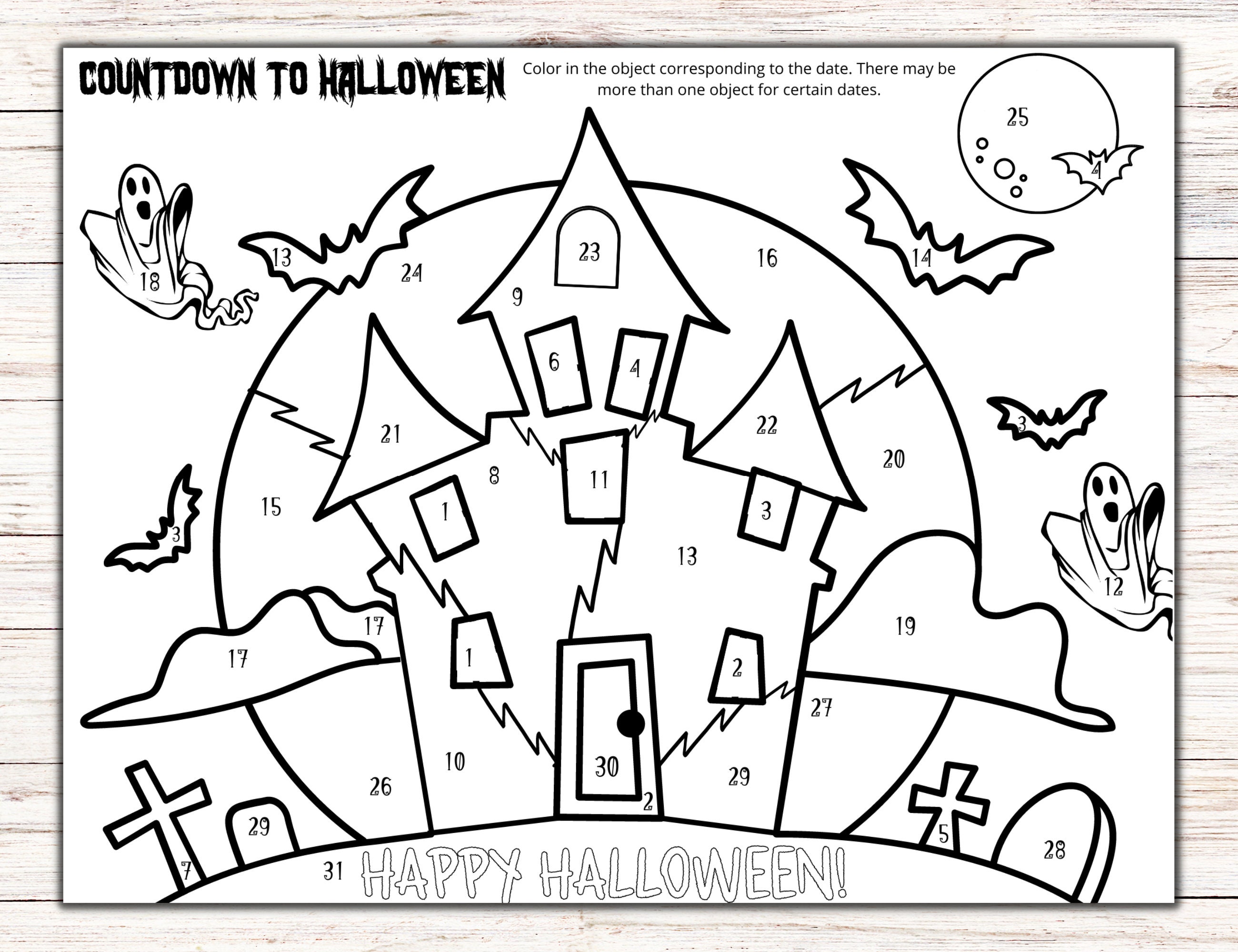 Printable Halloween Countdown Calendar, Halloween Color by Number, Kids ...