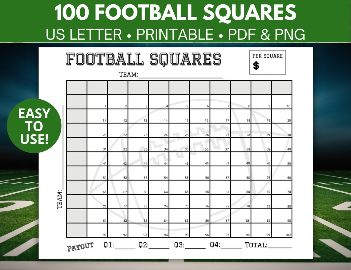Football Squares Printable, Football Fundraiser, Bowl Squares, Football ...