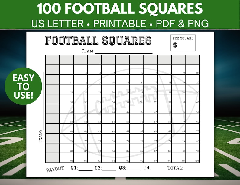 Football Squares Printable, Football Fundraiser, Bowl Squares, Football ...