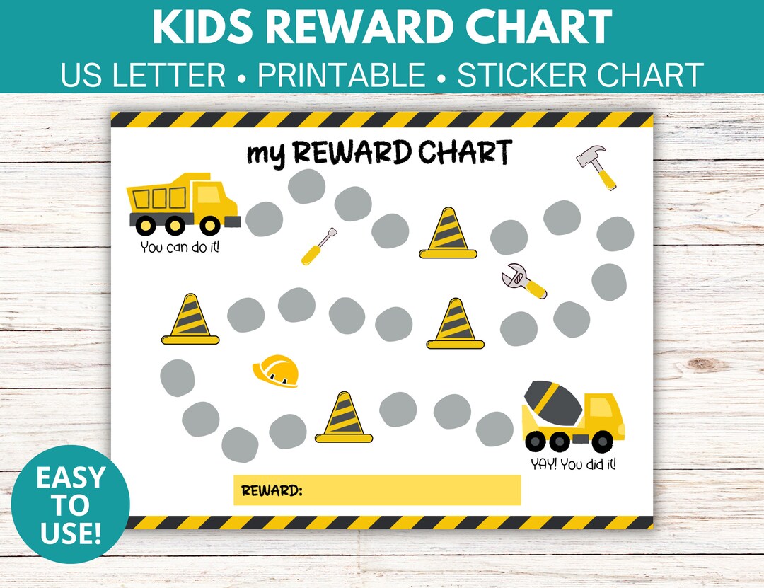 Dump Truck Kids Reward Chart, Toddler Behavior Chart, Sticker Chart ...