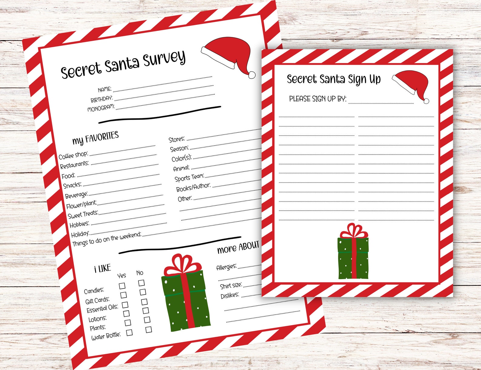 Secret Santa Questionnaire, Coworkers Gift Exchange Game, Printable ...
