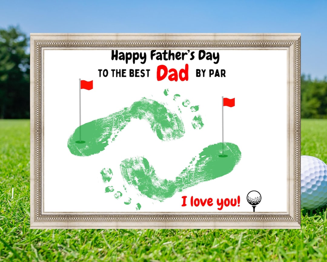 1st Father’s Day Golf Footprint Craft Printable, Baby Toddler Footprint ...