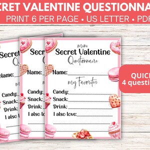 Secret Valentine Mini Questionnaire, Valentine Party Gift Game, Secret ...