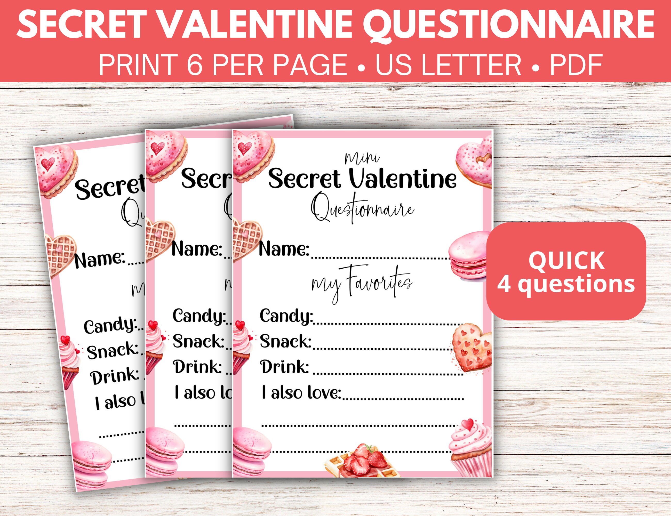 Secret Valentine Mini Questionnaire, Valentine Party Gift Game, Secret ...