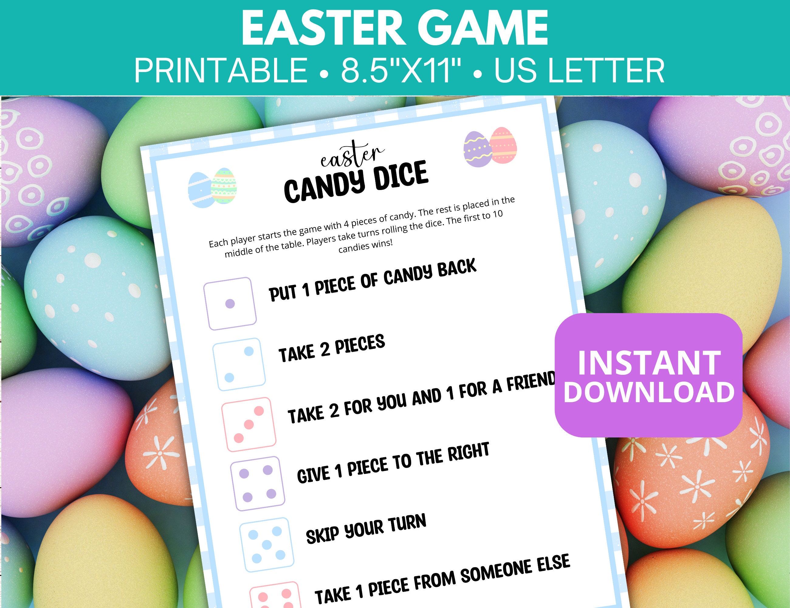 Easter Dice Game, Printable Easter Game for Kids of All Ages, Easter ...