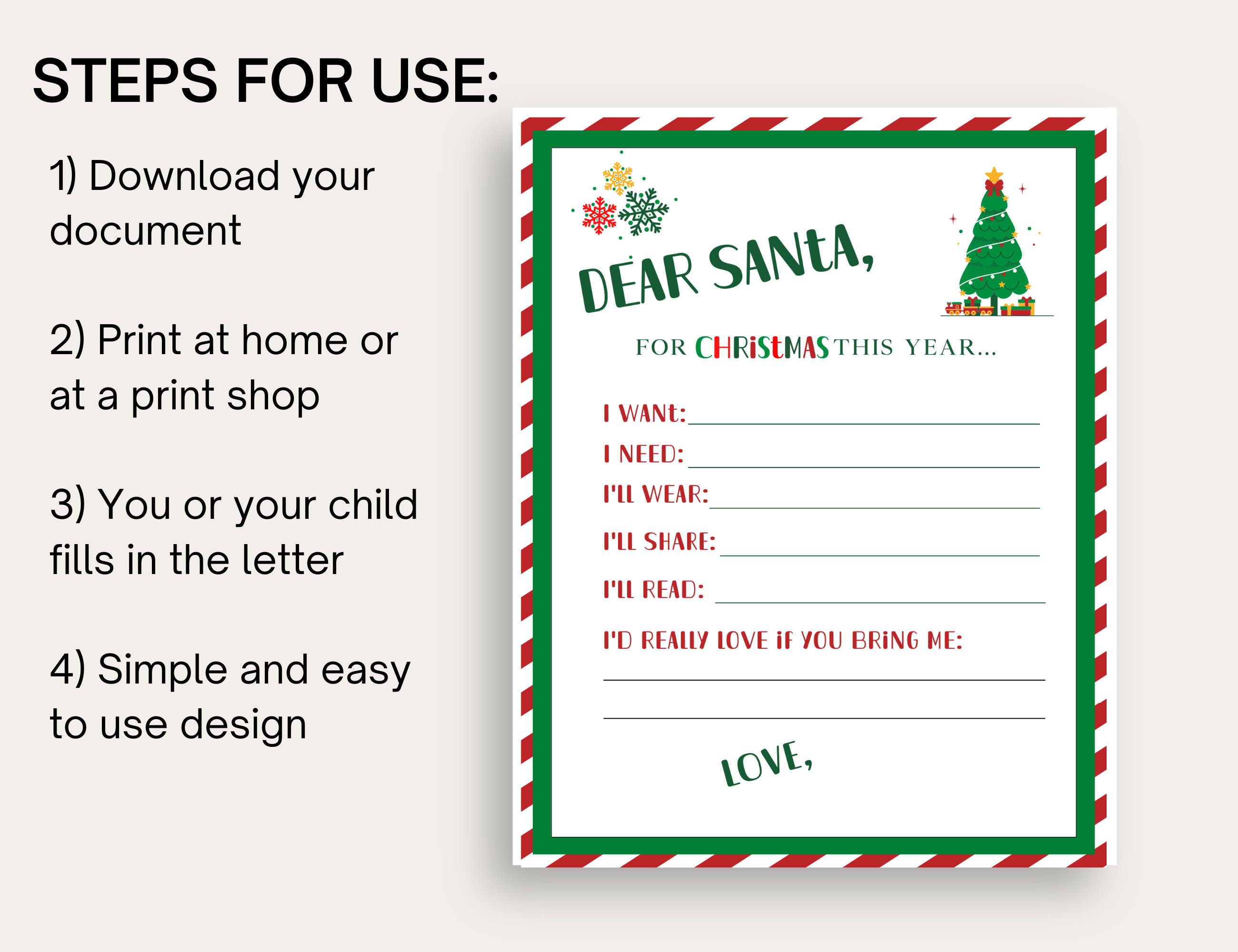 Dear Santa Letter Printable, Christmas Letter to Santa Claus, Christmas ...