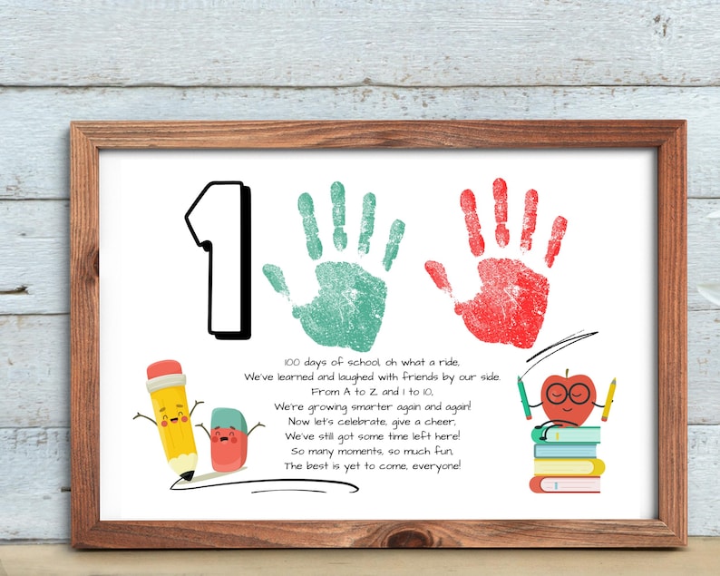 100th Day of School Handprint Poem Craft, 100 Days of School Handprint ...