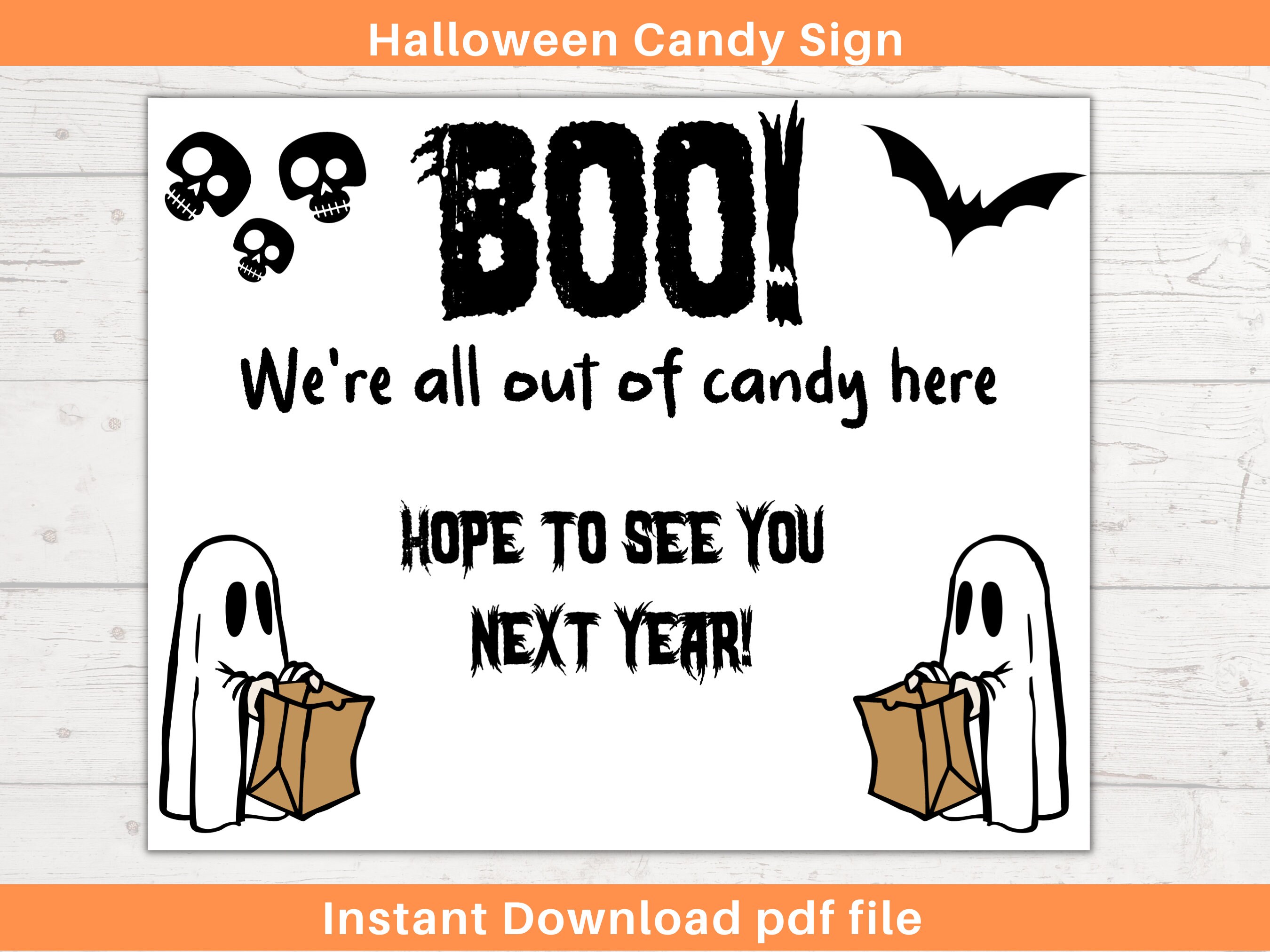 Halloween Out of Candy Sign, Trick or Treat Sign, Halloween Door Sign ...
