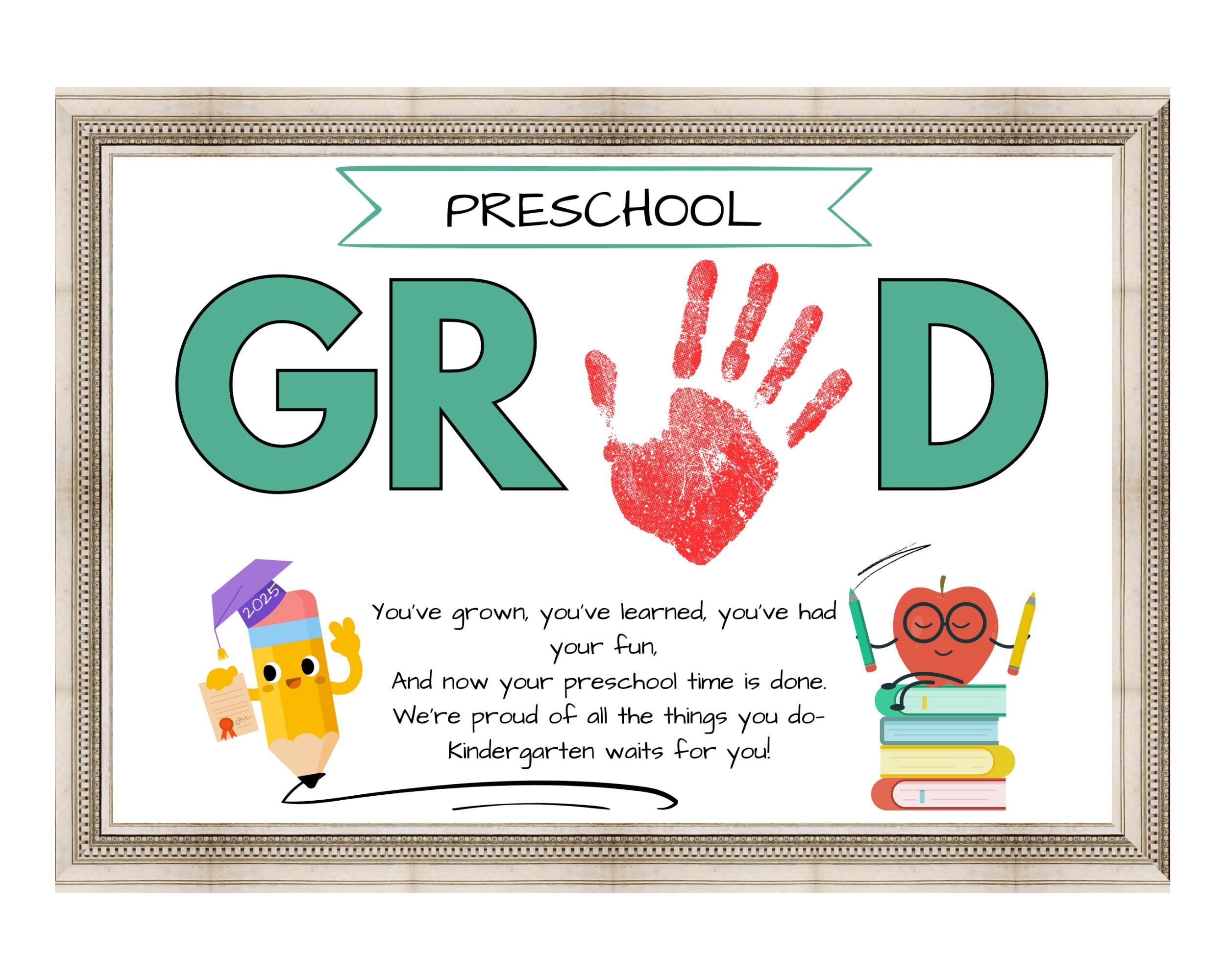 Preschool Graduation Handprint Art, Printable Preschool Keepsake, Last ...