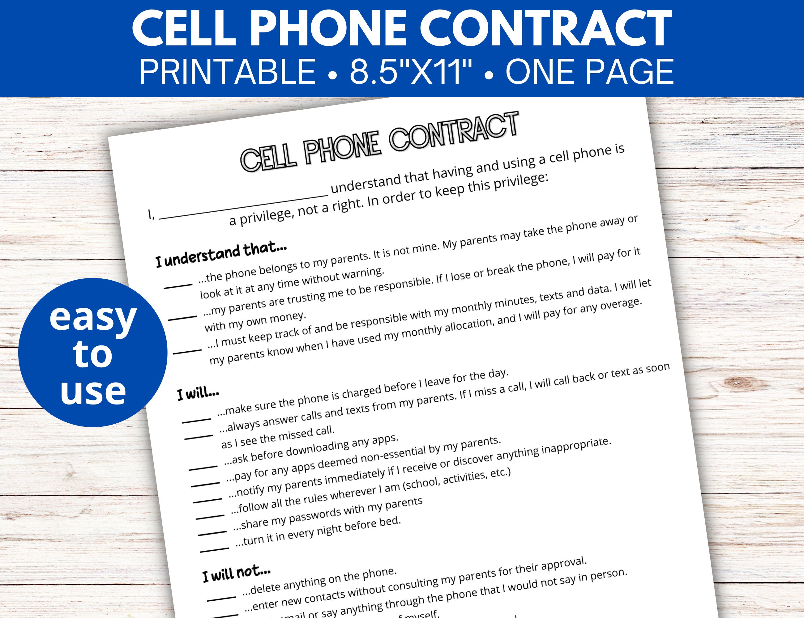 Phone Contract Printable, Kids Teens Cell Phone Contract PDF, Cell ...