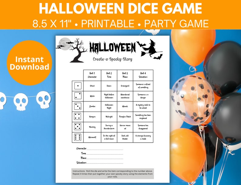 Halloween Party Dice Game, Kids Halloween Activity, Halloween Story ...