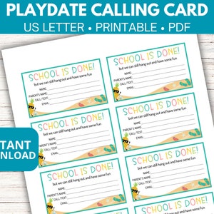 Kids Summer Contact Card, Editable Play Date Card, End of School ...