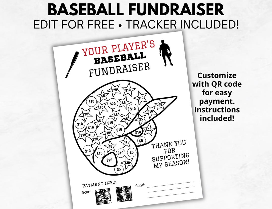 Editable Baseball Fundraiser Template With QR Code, Fill My Helmet ...