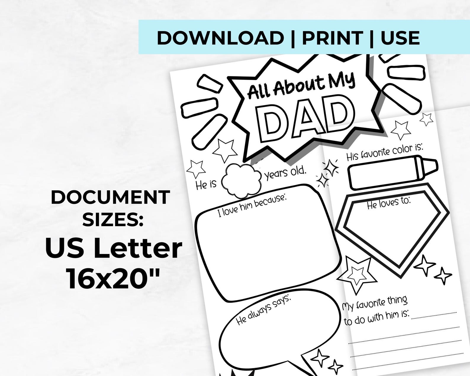 Father's Day Super Dad Craft, Printable Gift From Kids, Fill in the ...