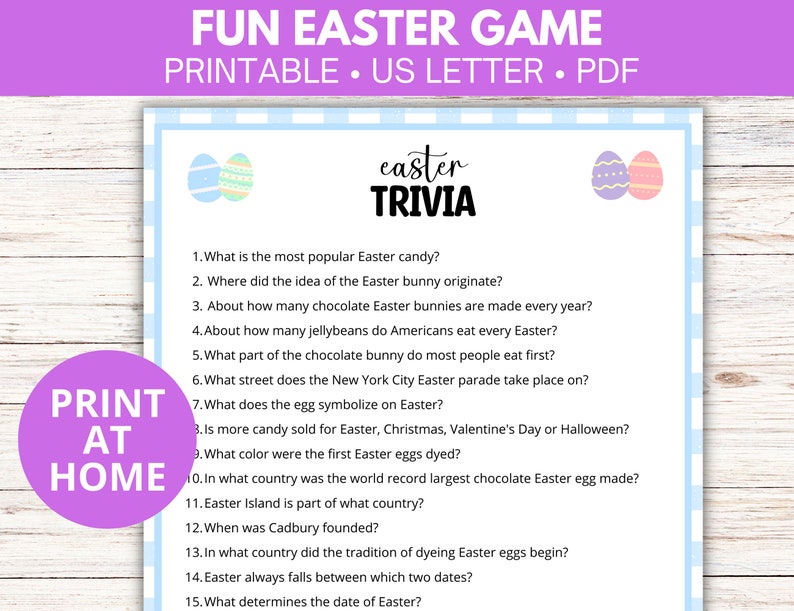 Easter Trivia Game Printable, Easter Party Group Game, Easter Trivia ...