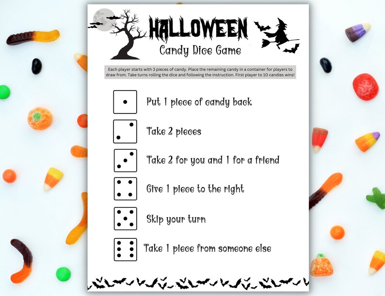 Candy Dice Game, Kids Halloween Dice Game, Printable Dice Game ...