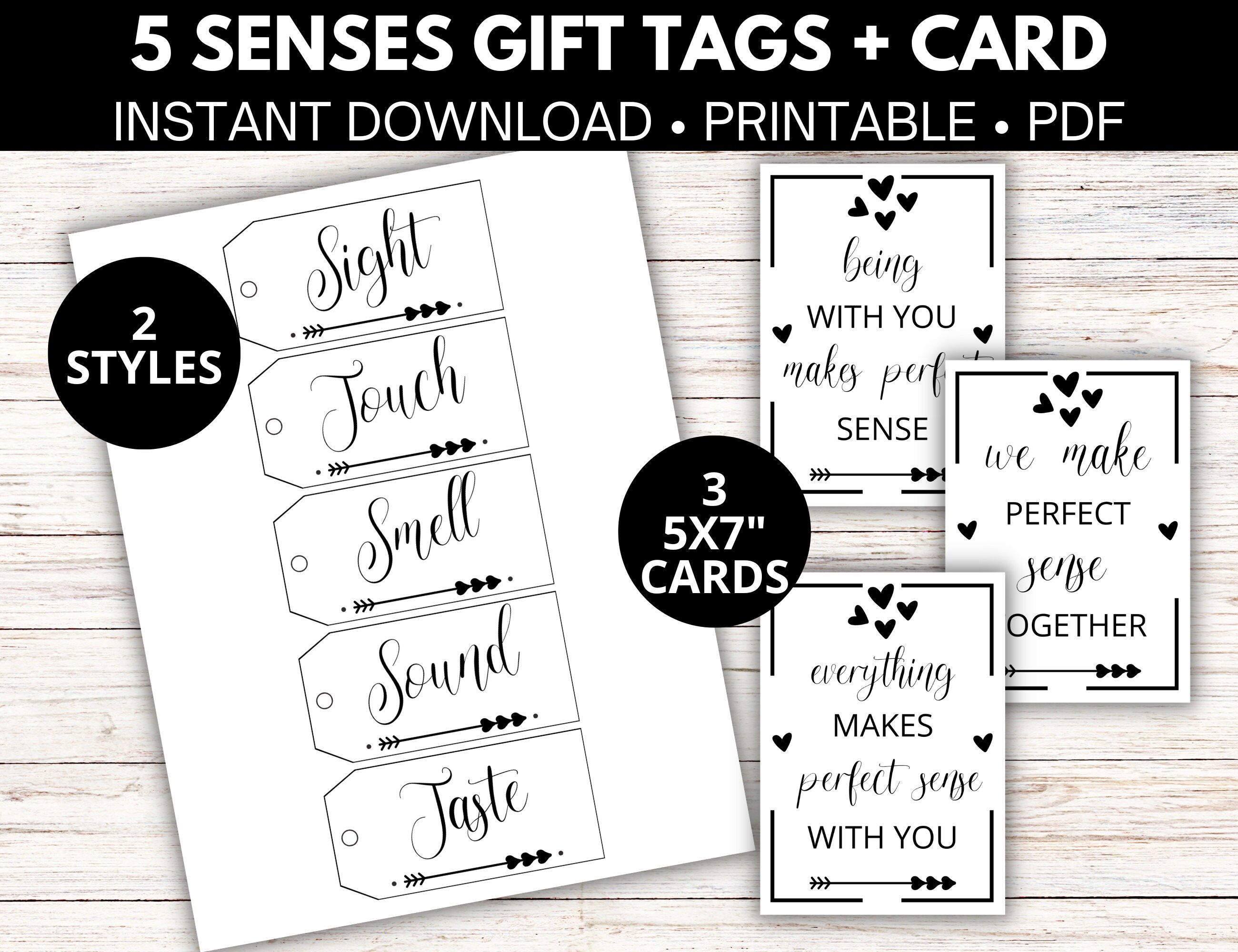 Five Senses Gift Tags With Cards and Gift Ideas, 1st Anniversary Gift ...