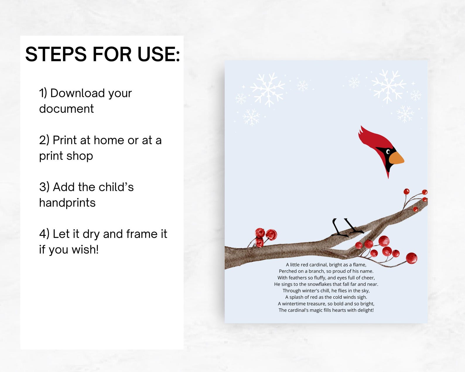 Winter Handprint Craft, Red Cardinal Bird Handprint Art, Printable ...