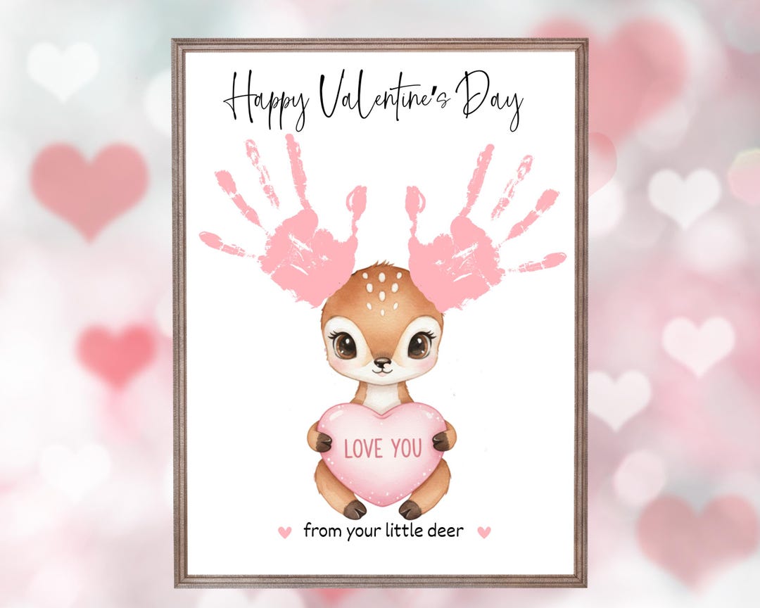 Deer Valentines Day Handprint Craft, Printable Woodland Animal Card ...