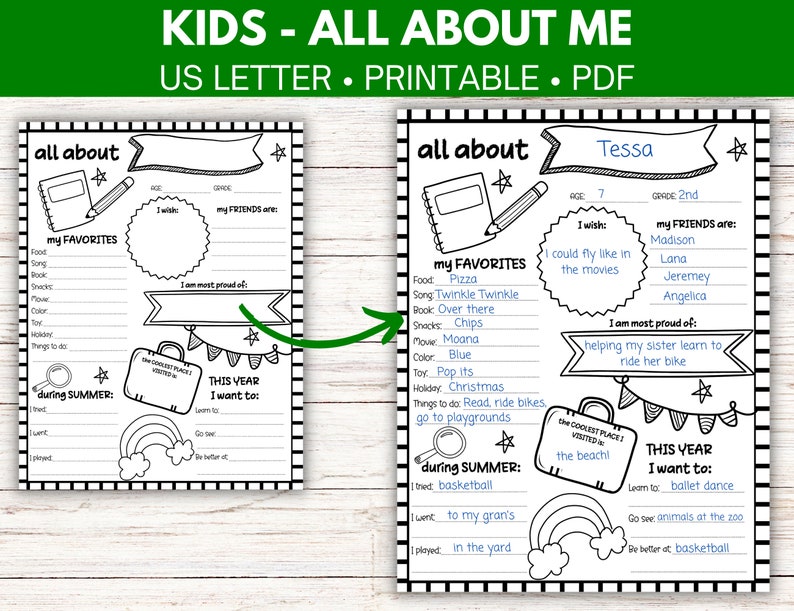 First Day of School Interview, All About Me Kids Printable, Back to ...