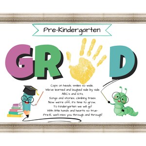 Pre K Grad Handprint Craft, Printable Preschool Keepsake Art, Last Day ...