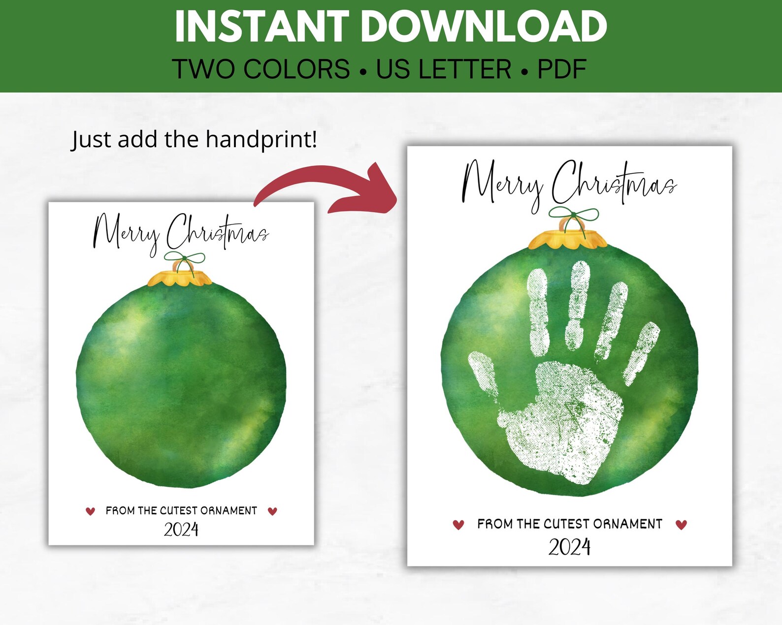 2024 Christmas Ornament Handprint Craft, Baby Handprint Art, Printable ...