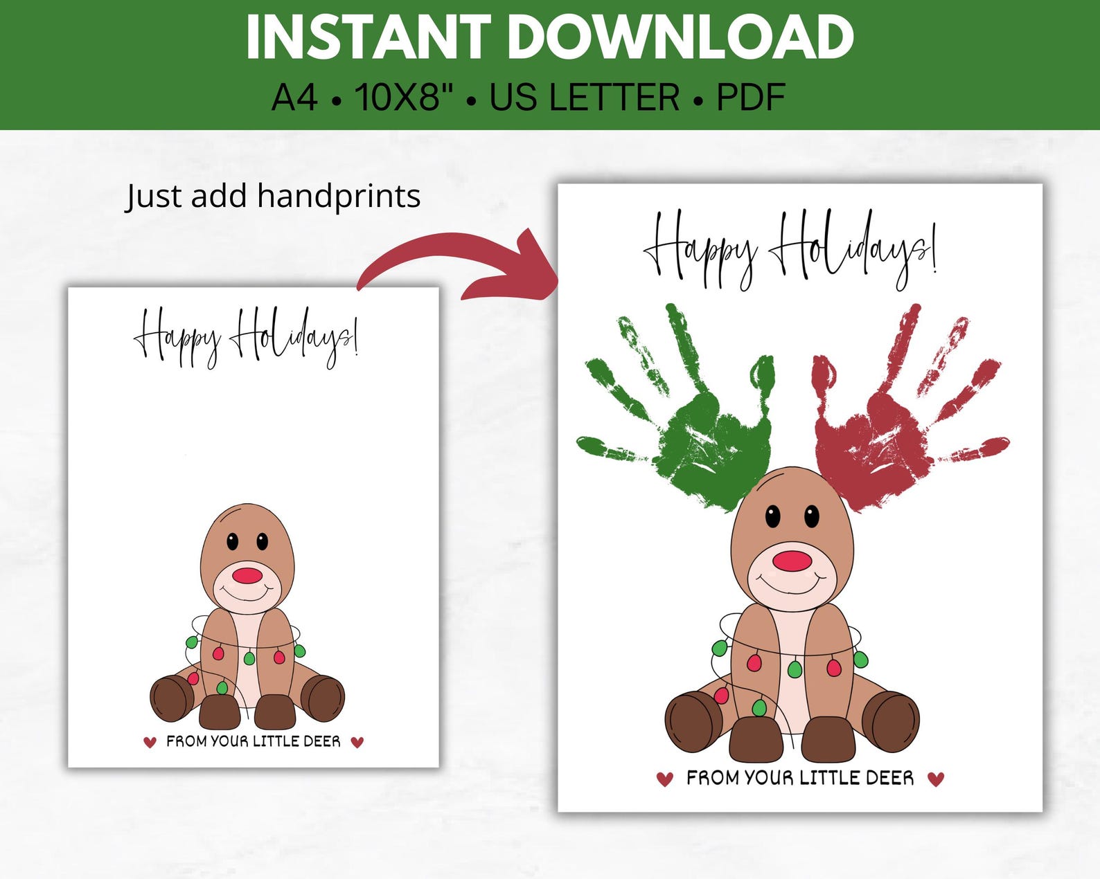 Holiday Handprint Craft, Reindeer Handprint Art, Printable Preschool ...