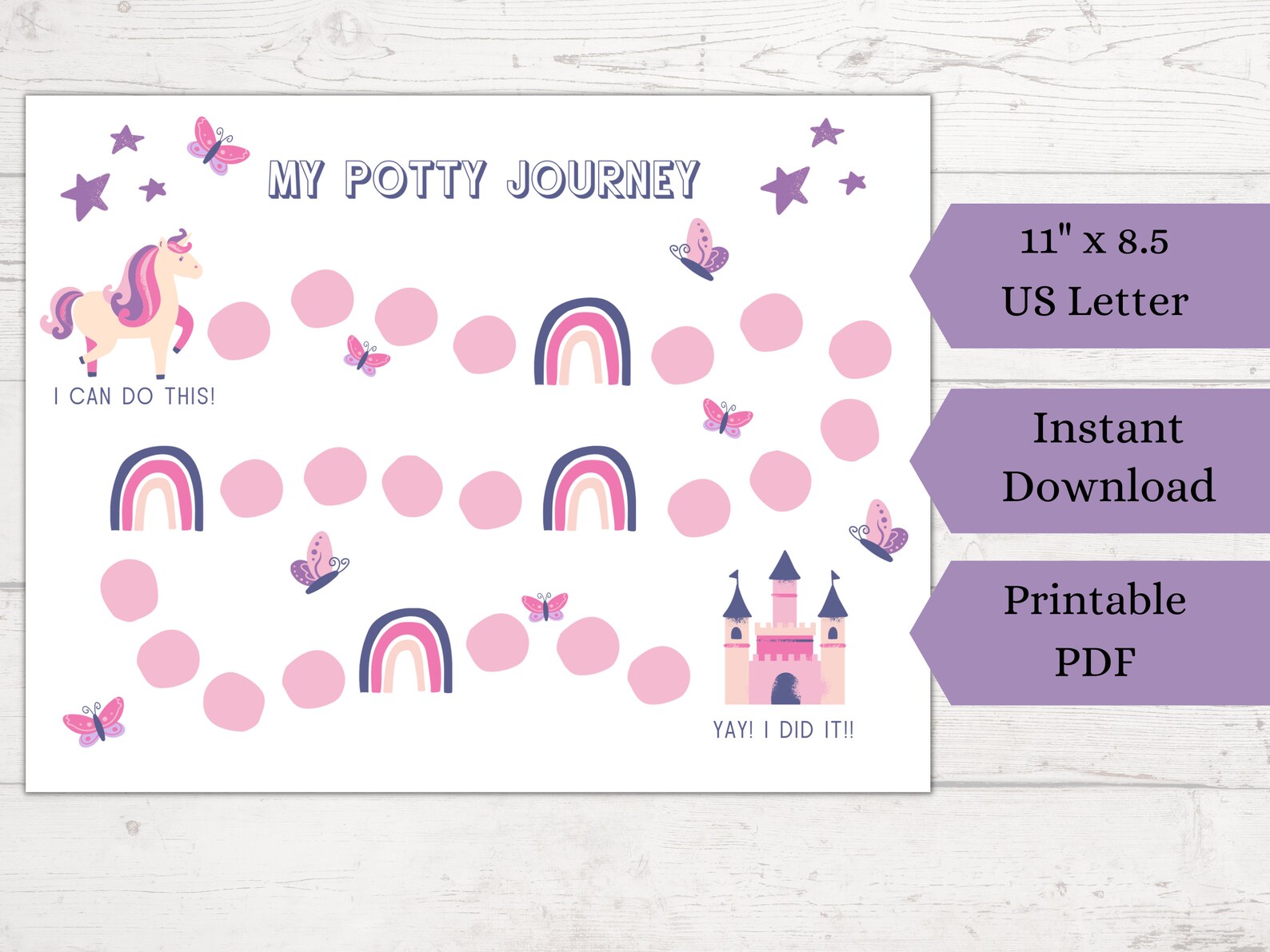 Girls Potty Chart Printable Pink Potty Training Chart Purple - Etsy