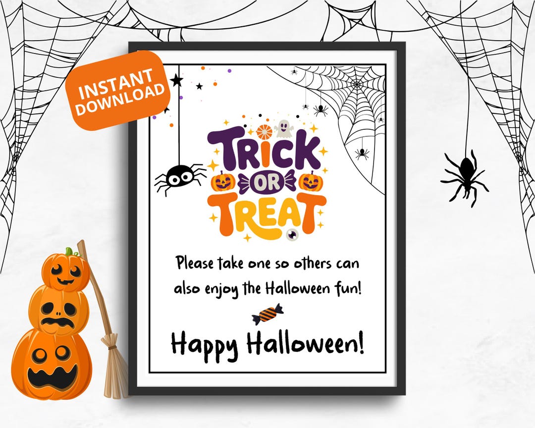 Trick or Treat Candy Sign Printable, Halloween Porch Sign, Take a Treat ...