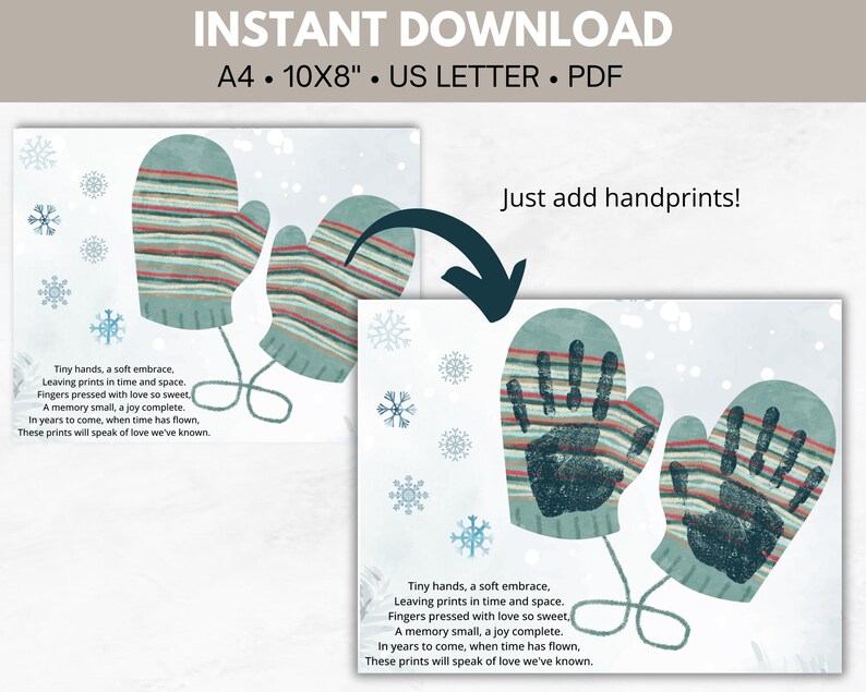 Winter Handprint Craft, Mittens Handprint Art, Printable Preschool ...