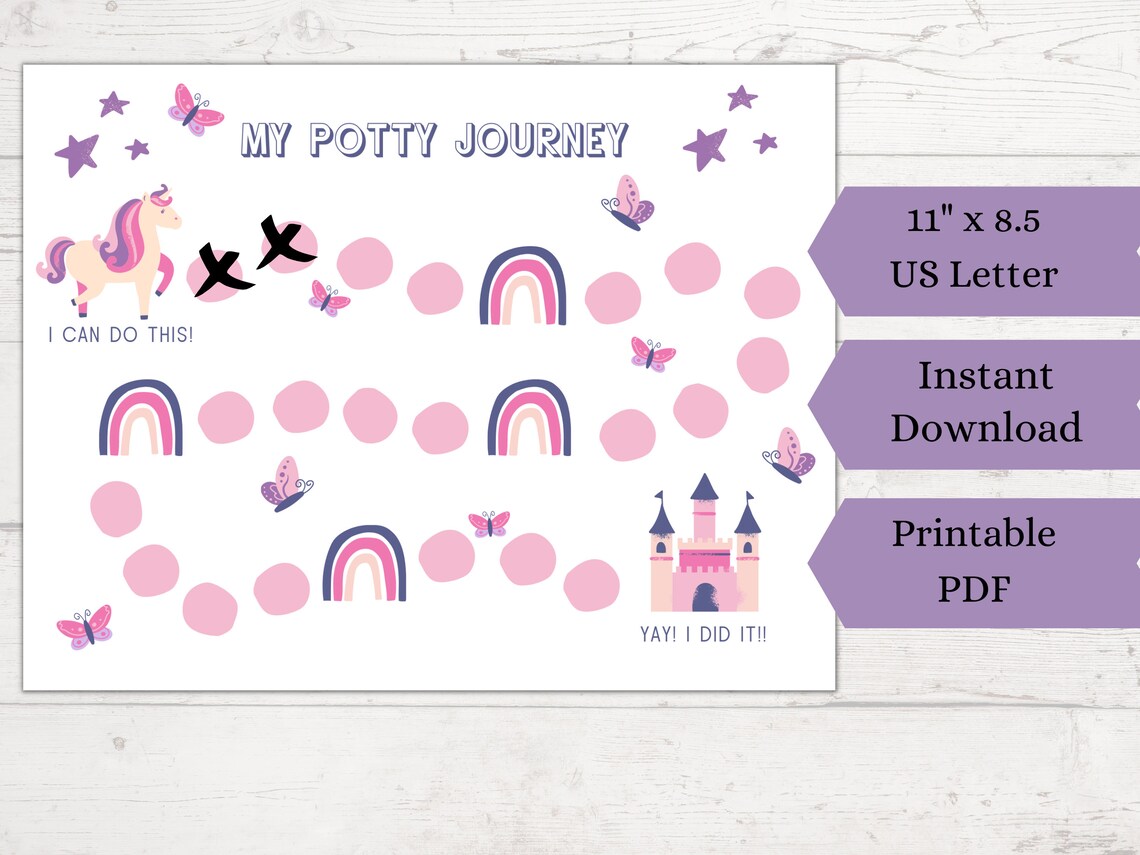 Girls Potty Chart Printable Pink Potty Training Chart Purple - Etsy