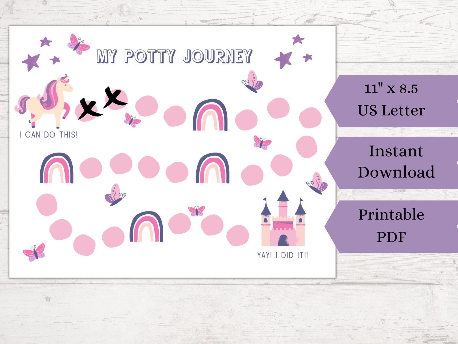 Girls Potty Chart Printable Pink Potty Training Chart Purple - Etsy